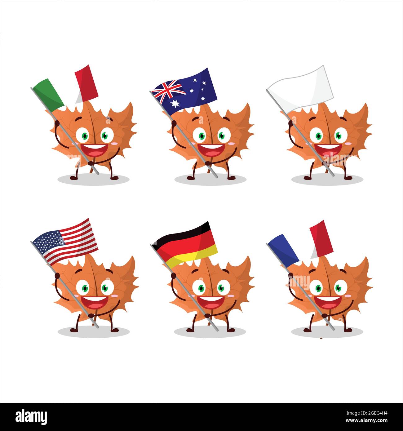 Maple Leaf cartoon character bring the flags of various countries ...