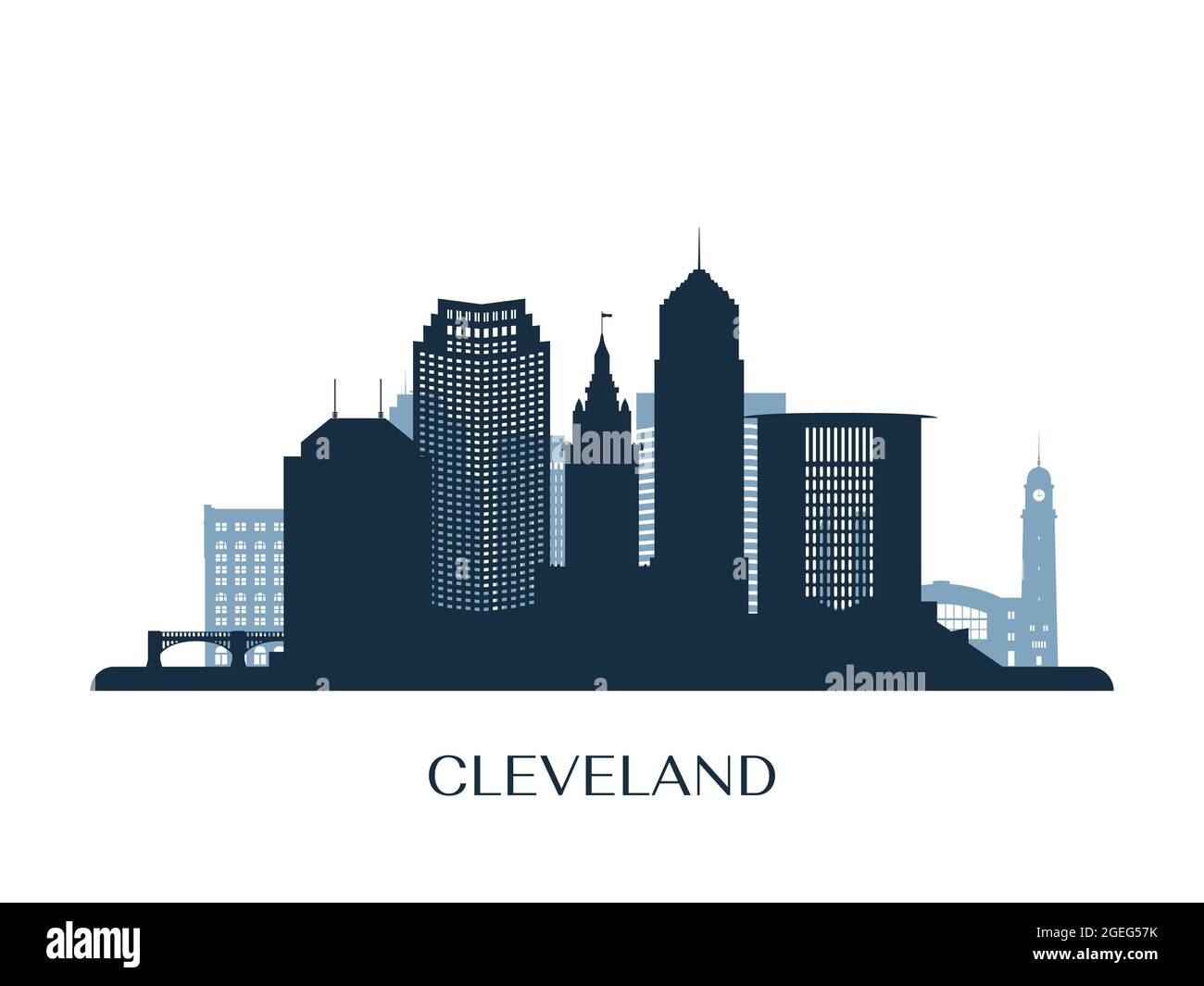 Cleveland skyline, monochrome silhouette. Vector illustration Stock ...