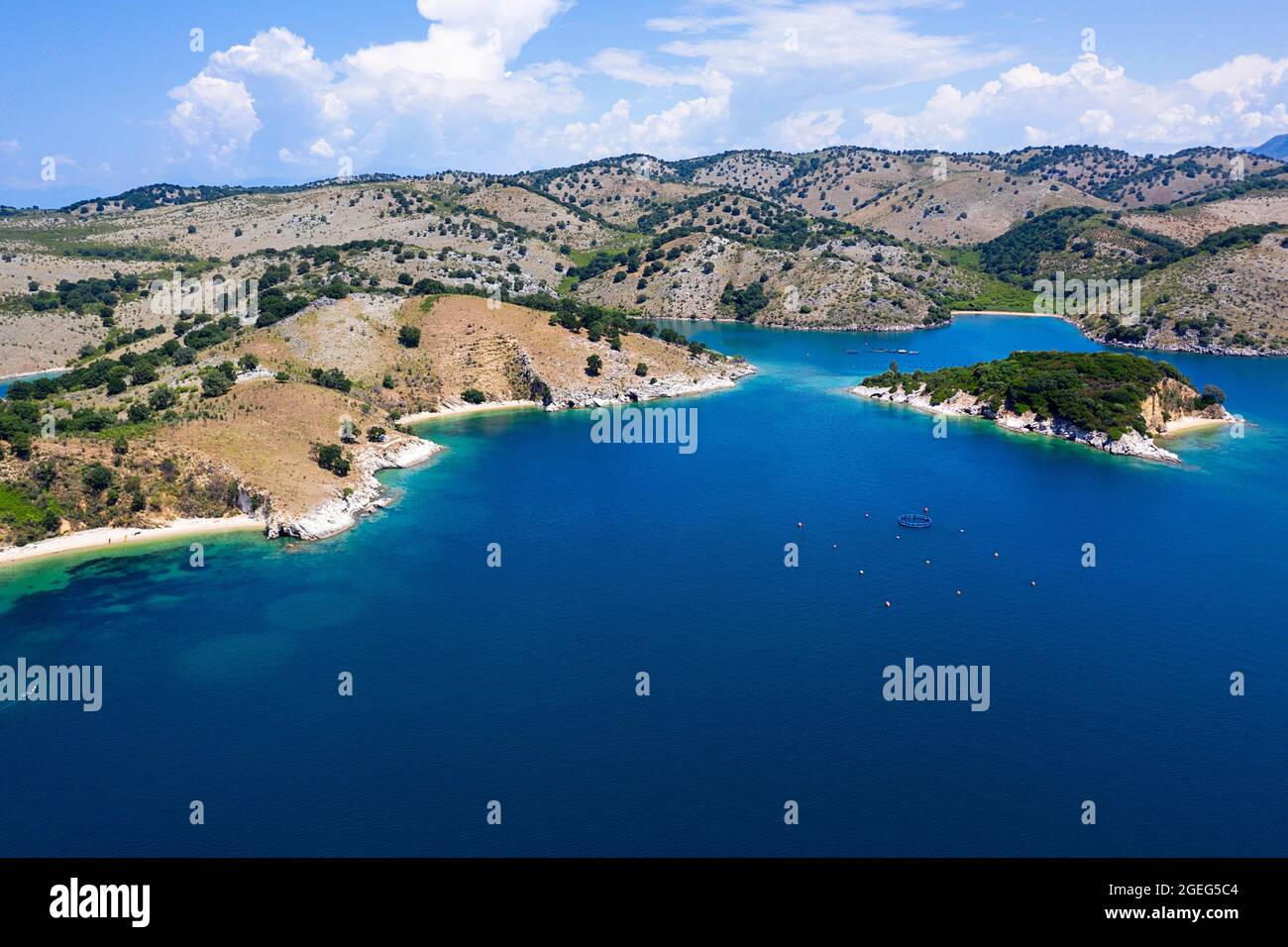 Aerial view of Tongo island and Butrint national park, Albania, Europe ...
