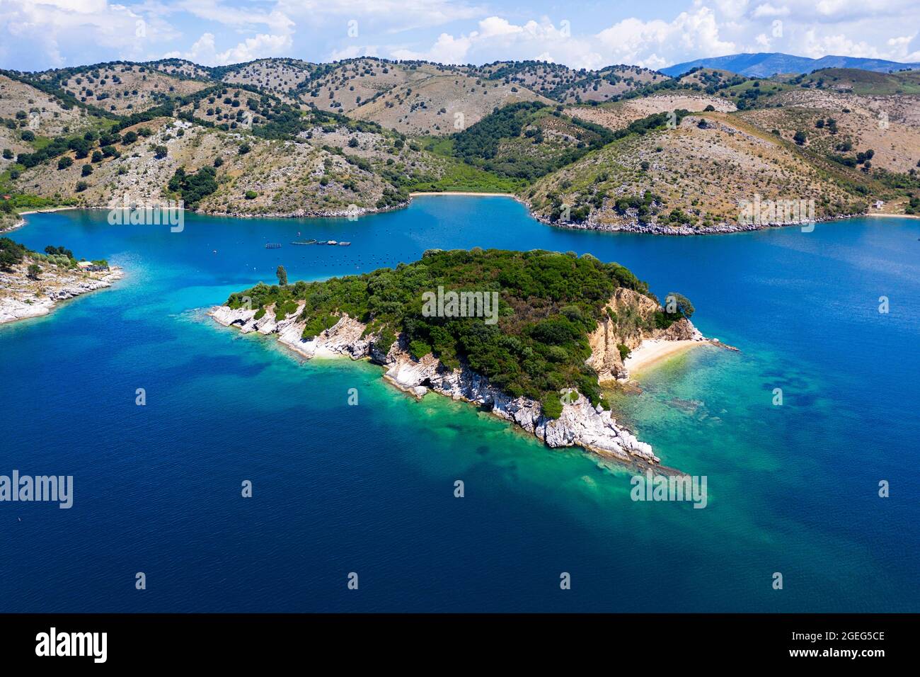 Aerial view of Tongo island in southern Albania, Albania, Europe Stock ...