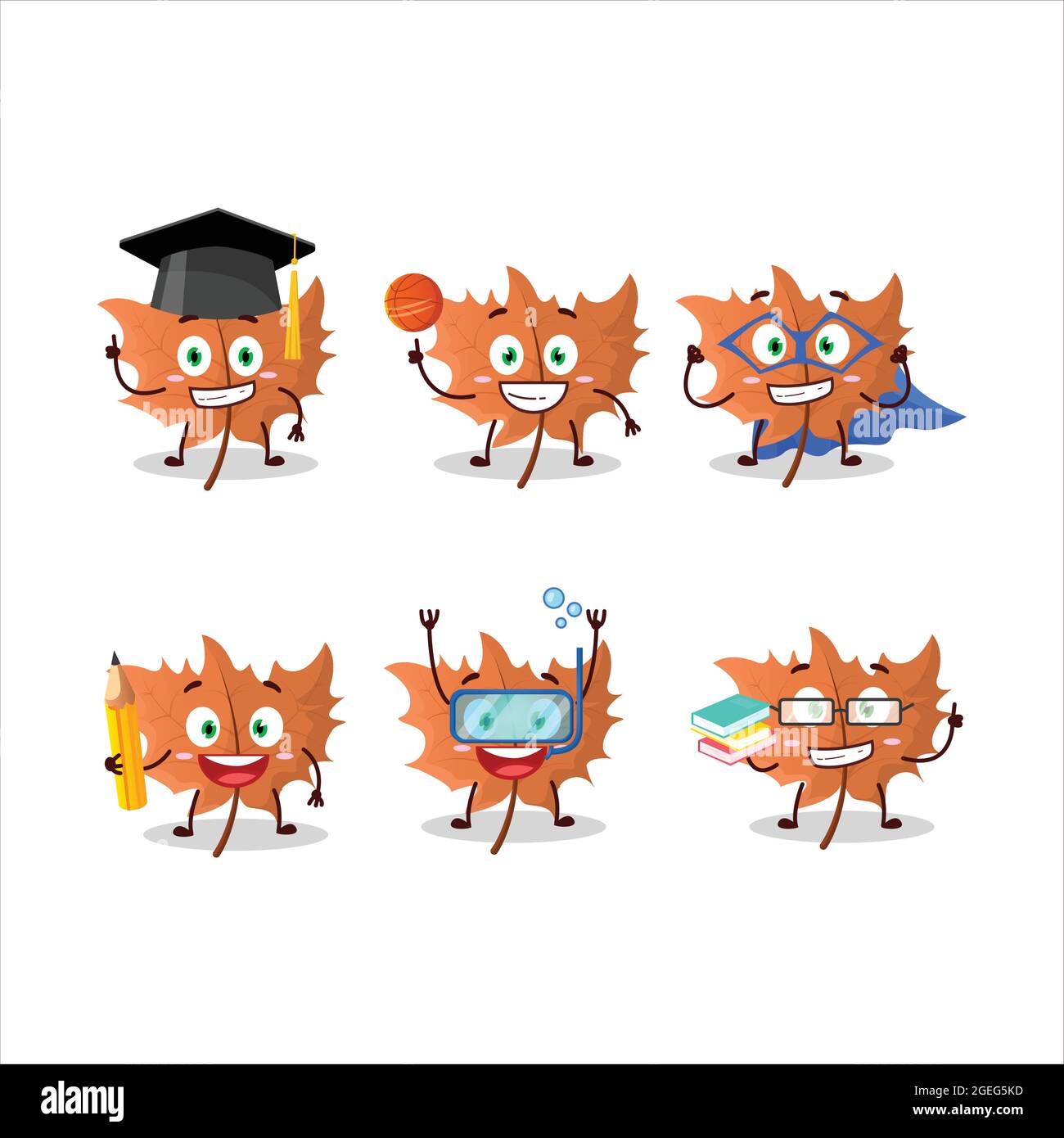 School student of maple Leaf cartoon character with various expressions ...