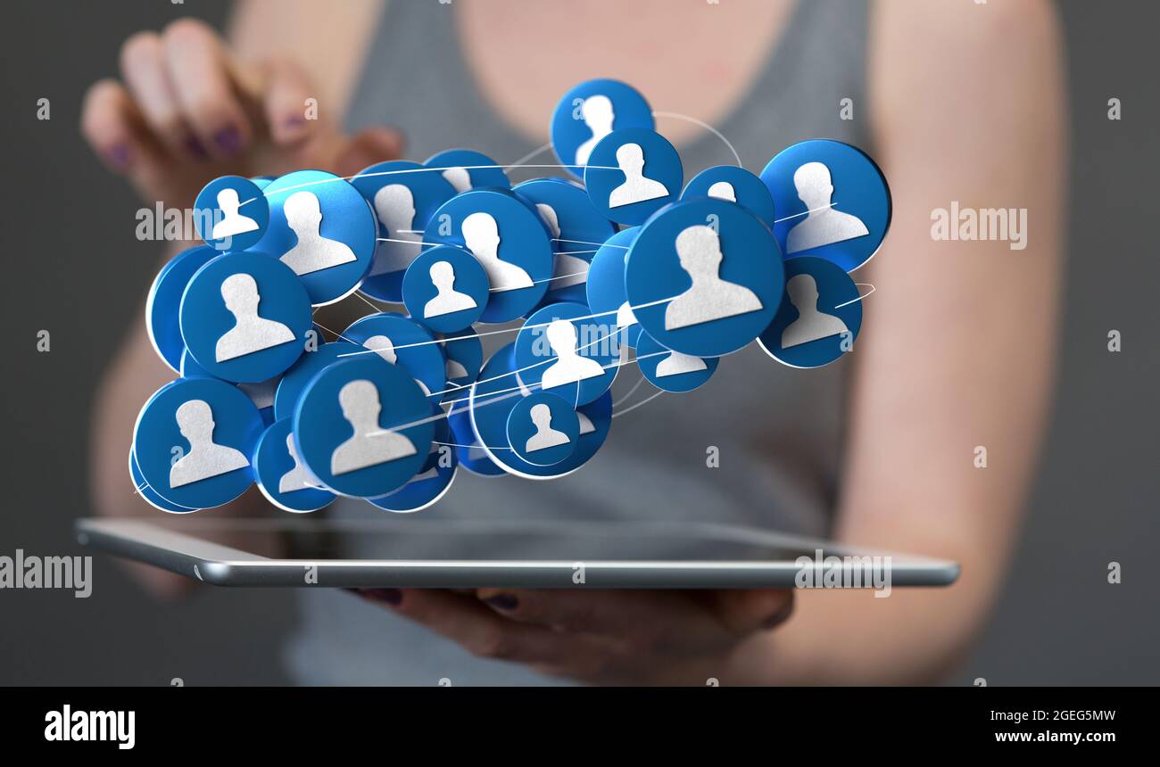 Businesswomanpresenting virtual projection of teamwork connection ...