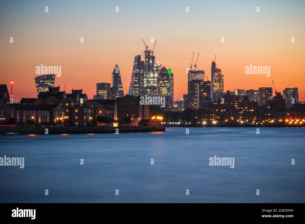 Long exposure, illuminated London cityscape with beautiful sunset Stock ...