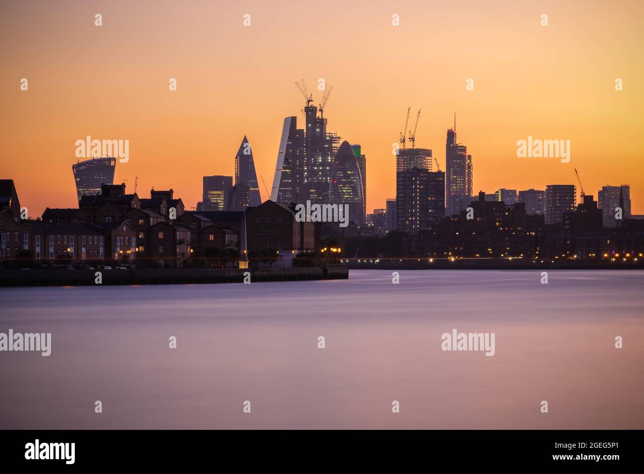 Long exposure, illuminated London cityscape with beautiful sunset Stock ...