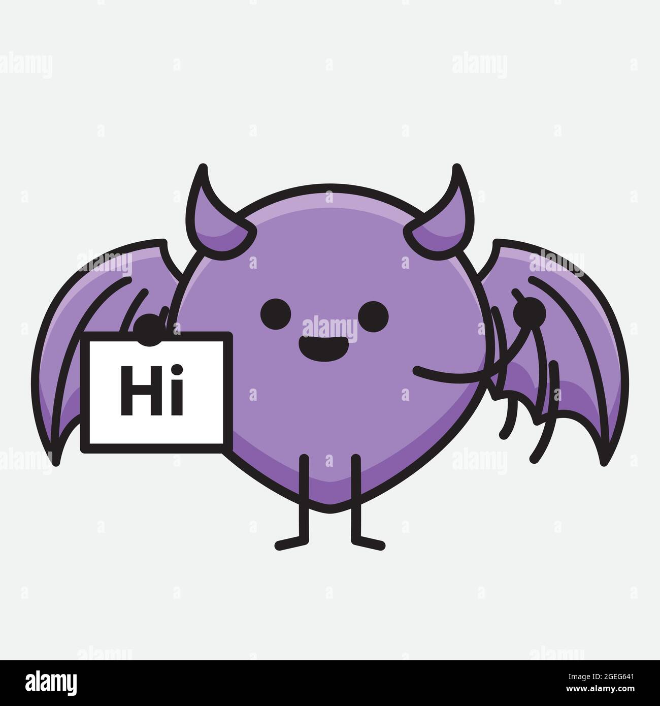 Vector Illustration Of Devil Bat Character With Cute Face And Simple Body Line Drawing On