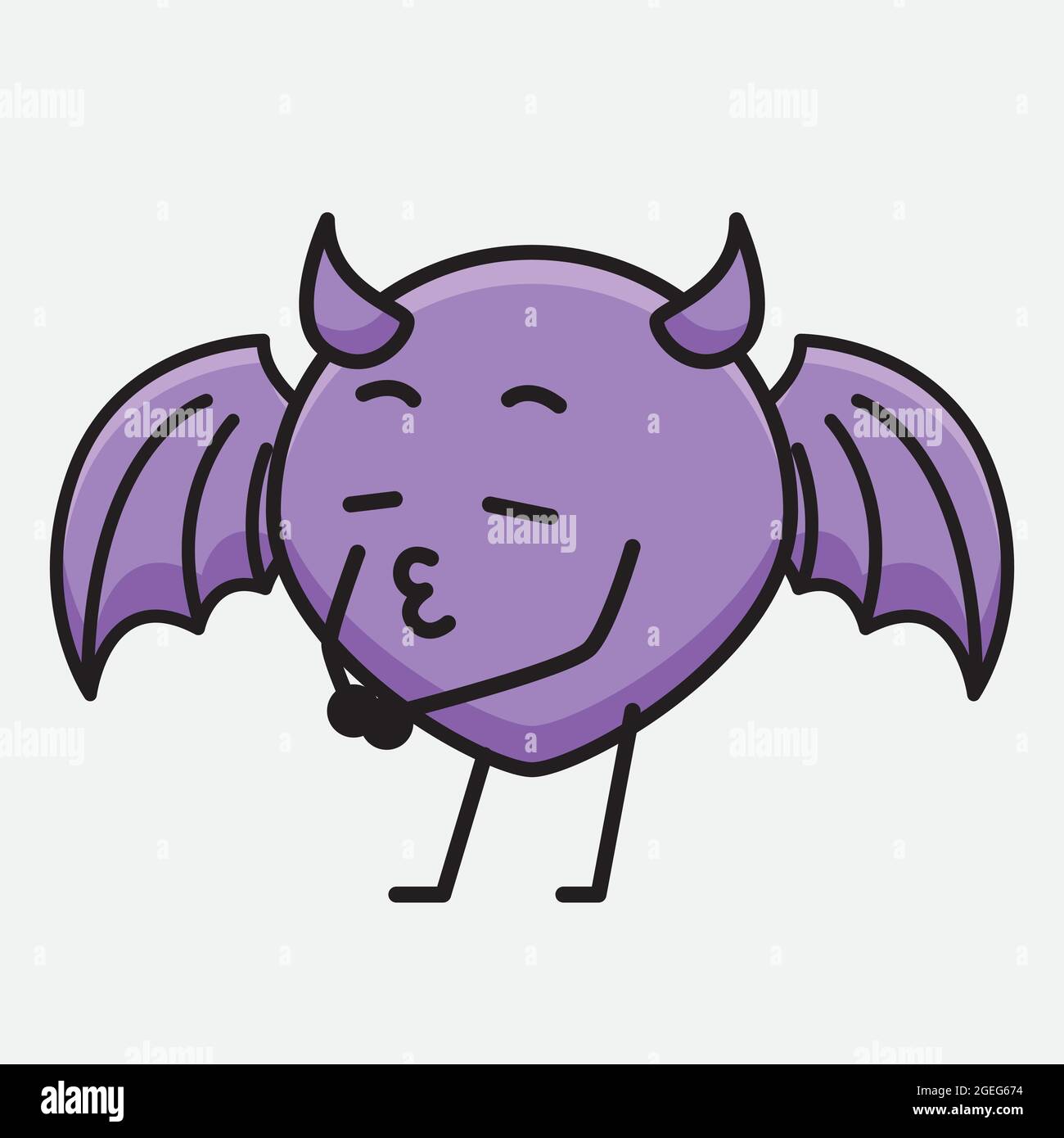 Vector Illustration Of Devil Bat Character With Cute Face And Simple Body Line Drawing On