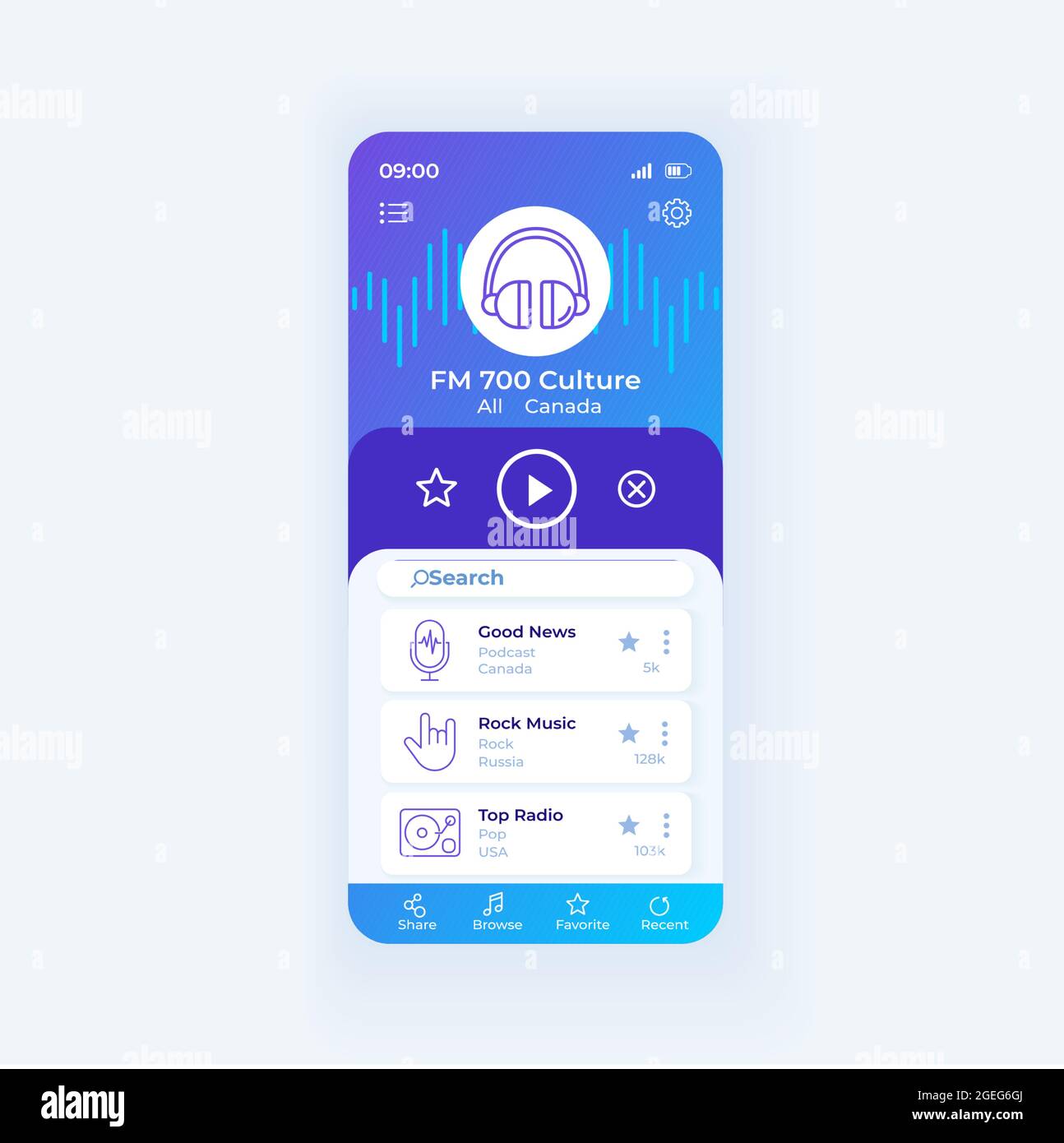 Radio application smartphone interface vector template Stock Vector ... Radio application smartphone interface vector template Stock Vector ...