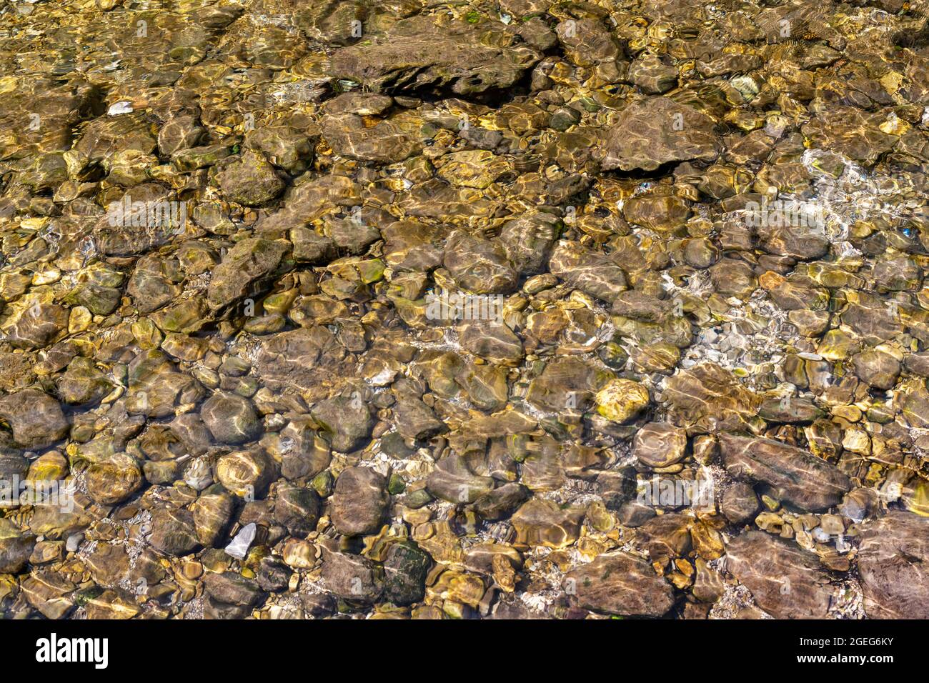 Pebbles under the water surface of a stream as a background Stock Photo ...