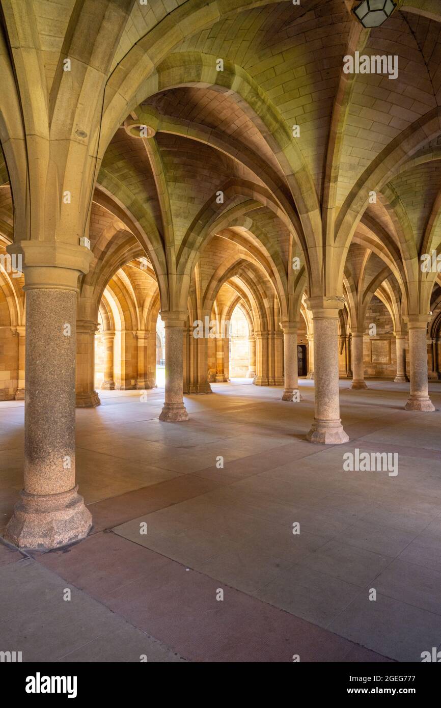 The arched undercroft of Bute Hall, part of Glasgow university, Glasgow ...