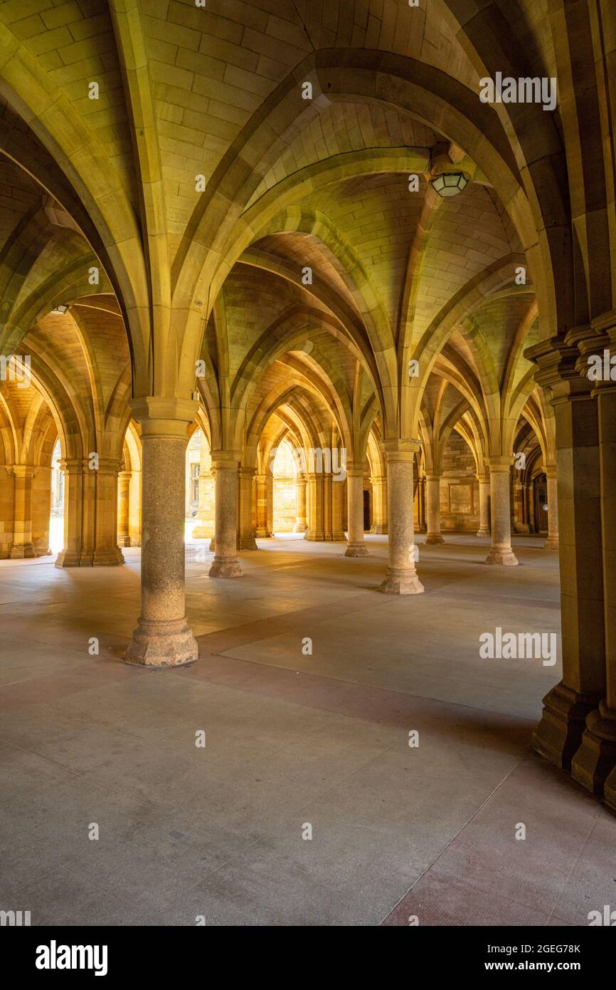 The arched undercroft of Bute Hall, part of Glasgow university, Glasgow ...