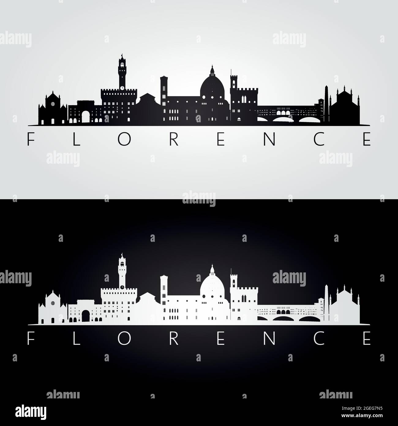 Florence skyline and landmarks silhouette, black and white design ...