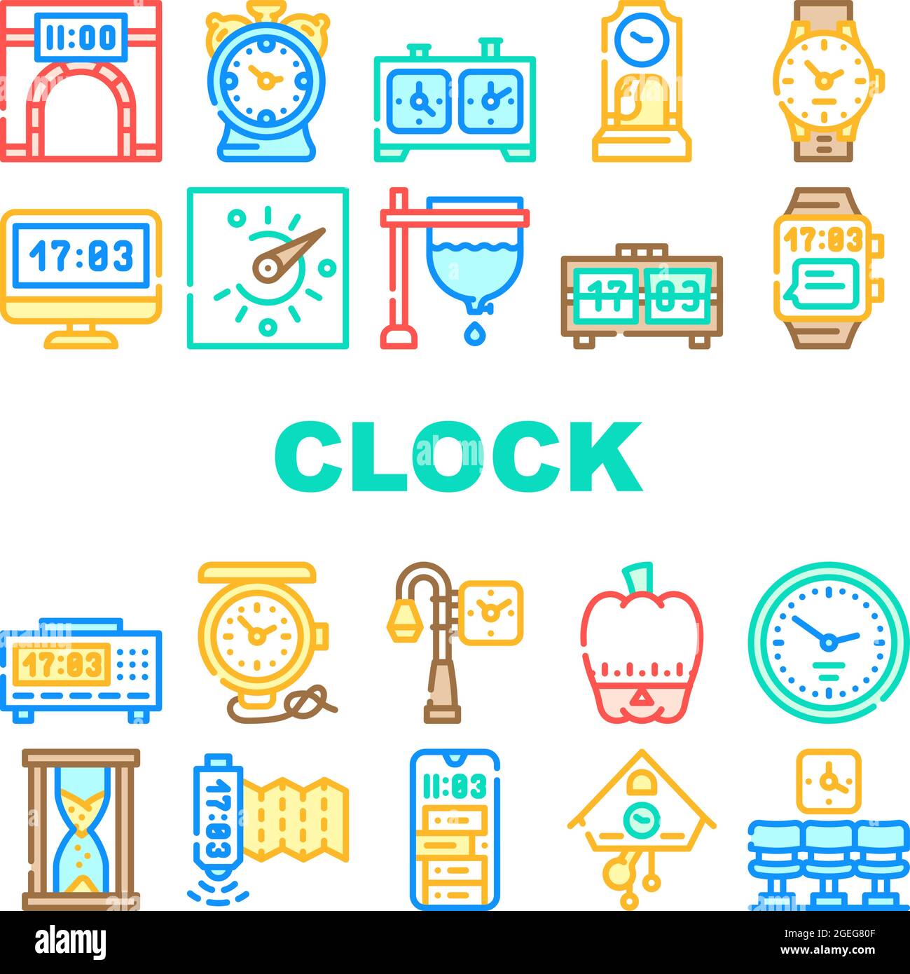 Clock And Watch Time Equipment Icons Set Vector Stock Vector Image ...