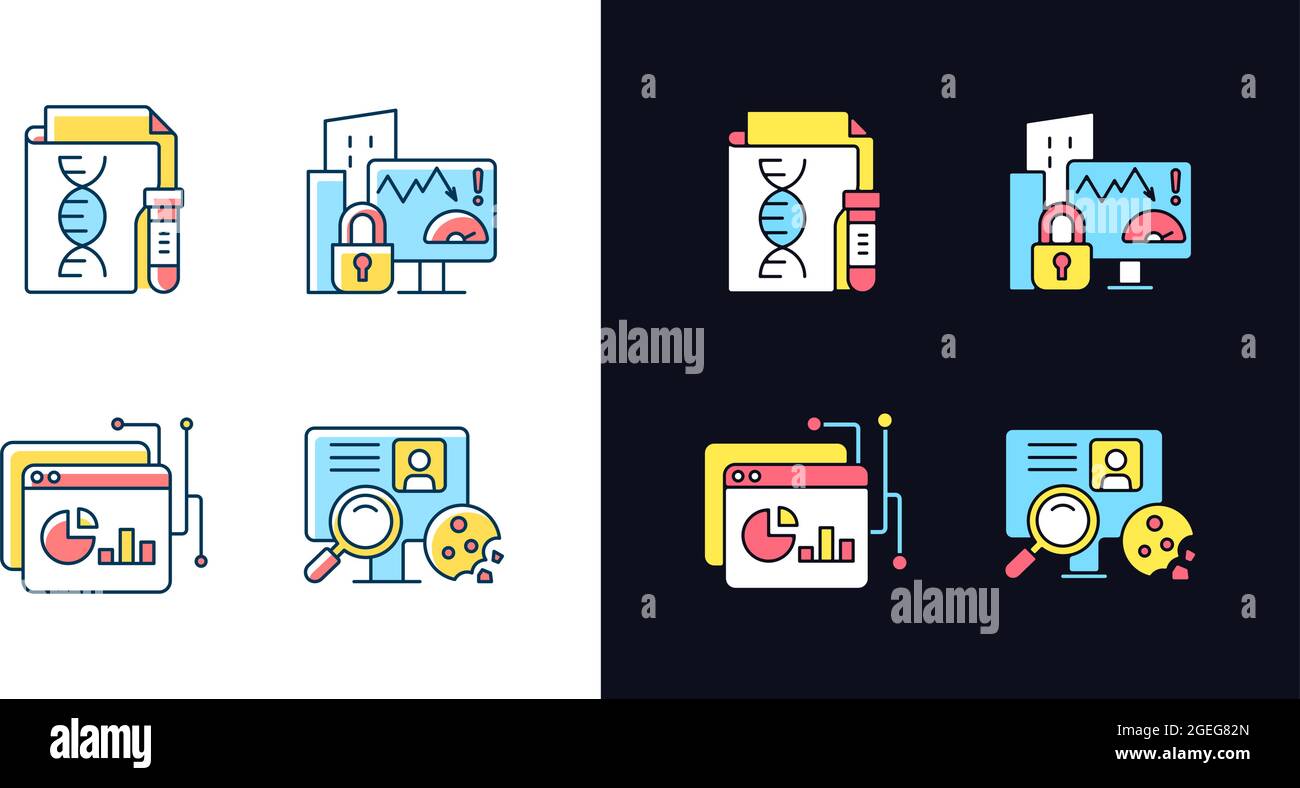 Sensitive data types light and dark theme RGB color icons set Stock ...
