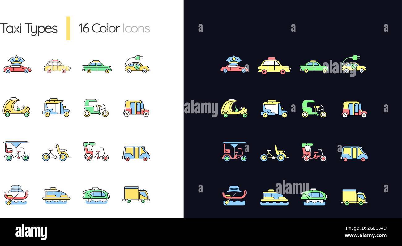 Taxi types light and dark theme RGB color icons set Stock Vector Image ...