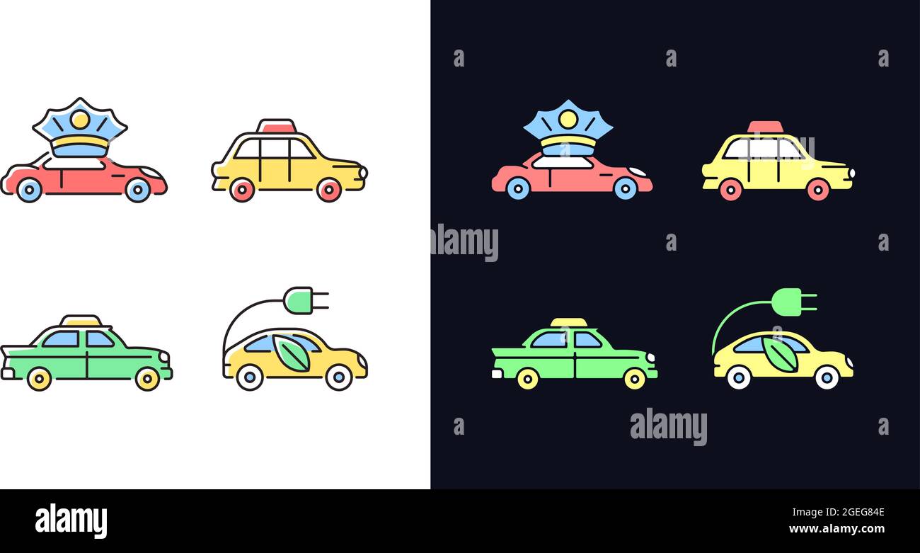Taxi booking light and dark theme RGB color icons set Stock Vector ...
