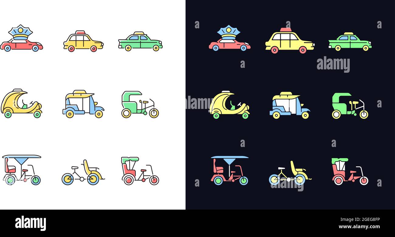 Taxicab types light and dark theme RGB color icons set Stock Vector ... Taxicab types light and dark theme RGB color icons set Stock Vector ...