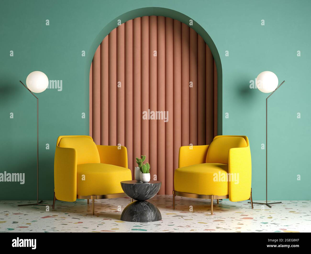 Memphis style conceptual interior room 3 d illustration Stock Photo - Alamy