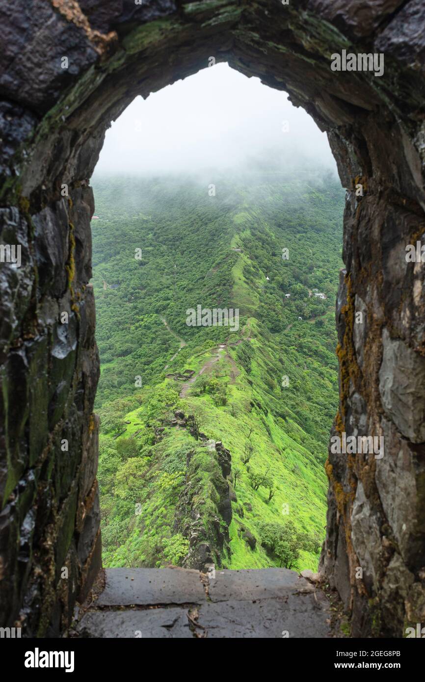 View point from fort, Tikona Fort, Pune, Maharashtra, India Stock Photo ...