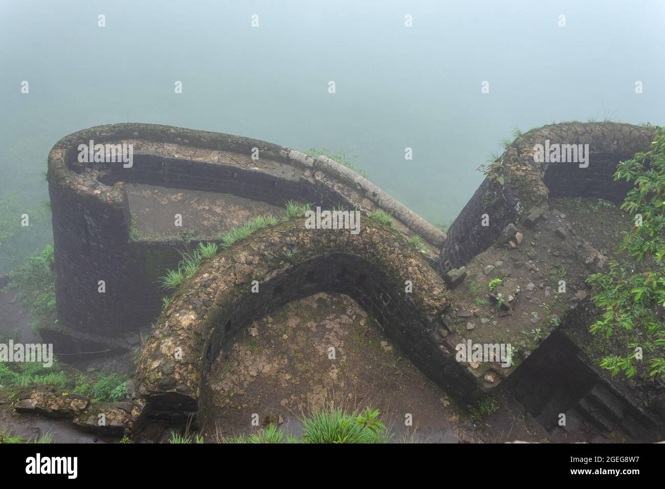 Top view of entrance gate of the fort, Tikona Fort, Pune, Maharashtra ...