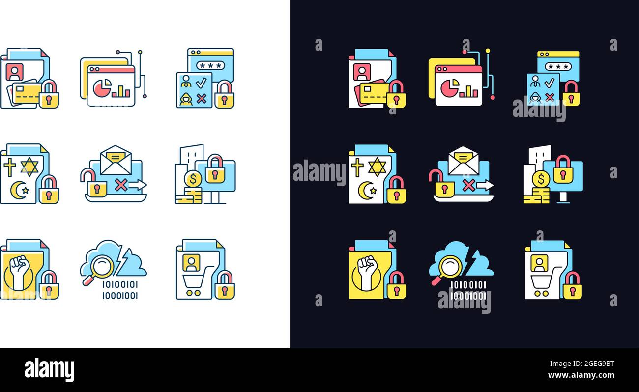 Personal information light and dark theme RGB color icons set Stock ...