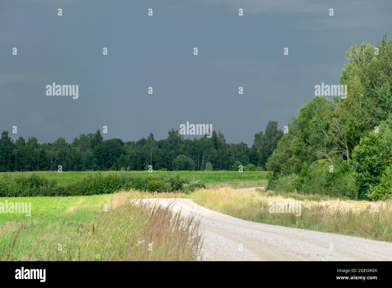 rural landscape with storm clouds, contrasting colors in nature before ...