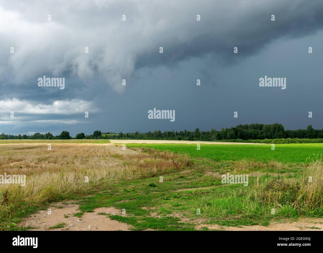 rural landscape with storm clouds, contrasting colors in nature before ...