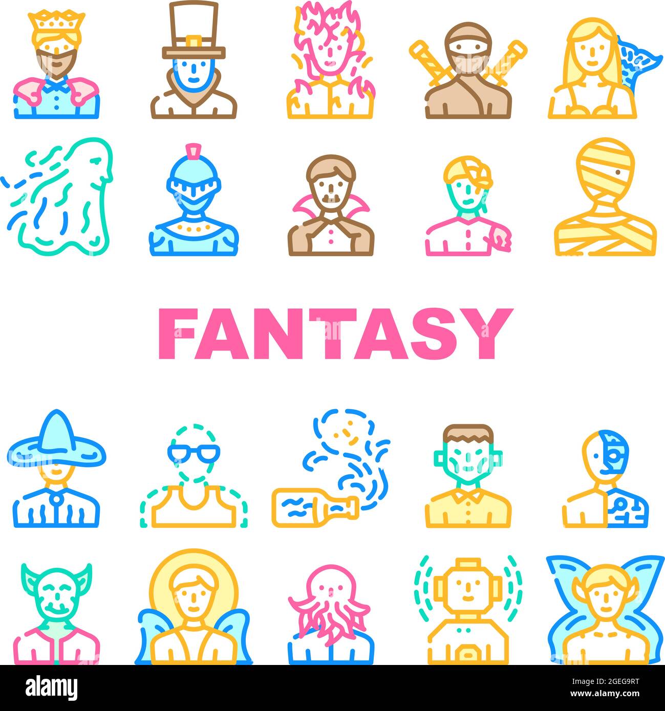Fantasy And Magical Character Icons Set Vector Stock Vector Image & Art ...