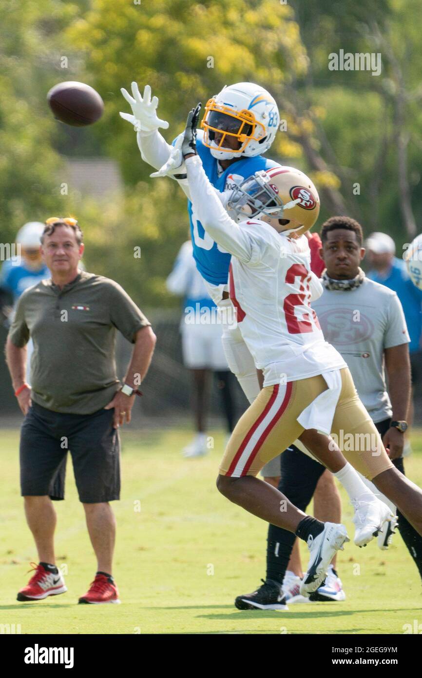 Los Angeles Chargers wide receiver Tyron Johnson (83) is defended by ...