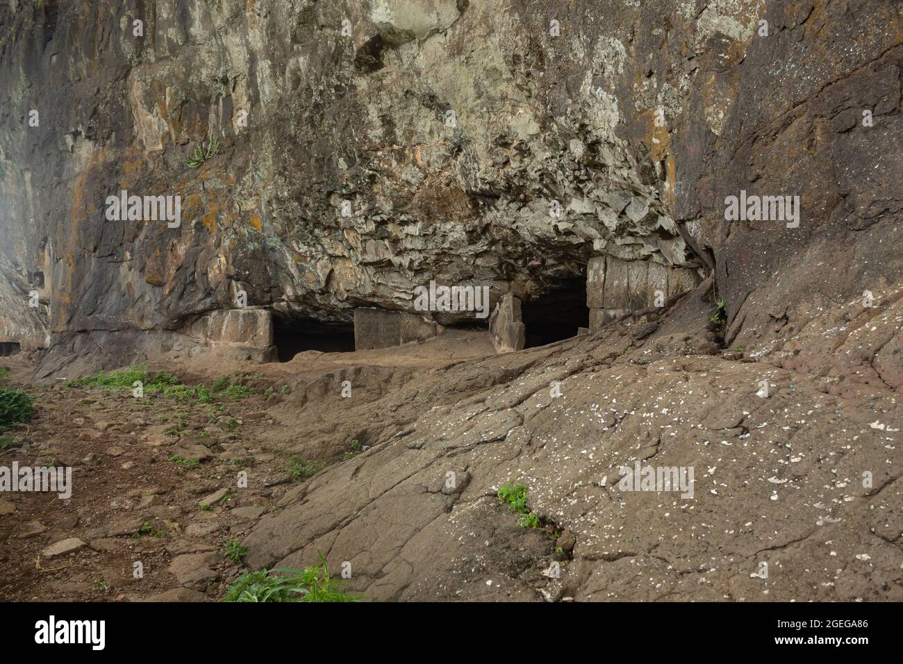 Large Caves on the top of Dhodap fort, Nashik, Maharashtra, India Stock ...