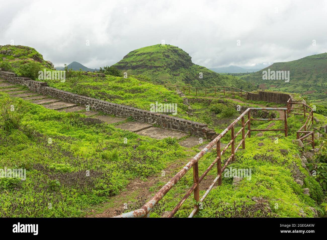 Walking stone pathway on the top of the Hatgad fort, Nashik ...