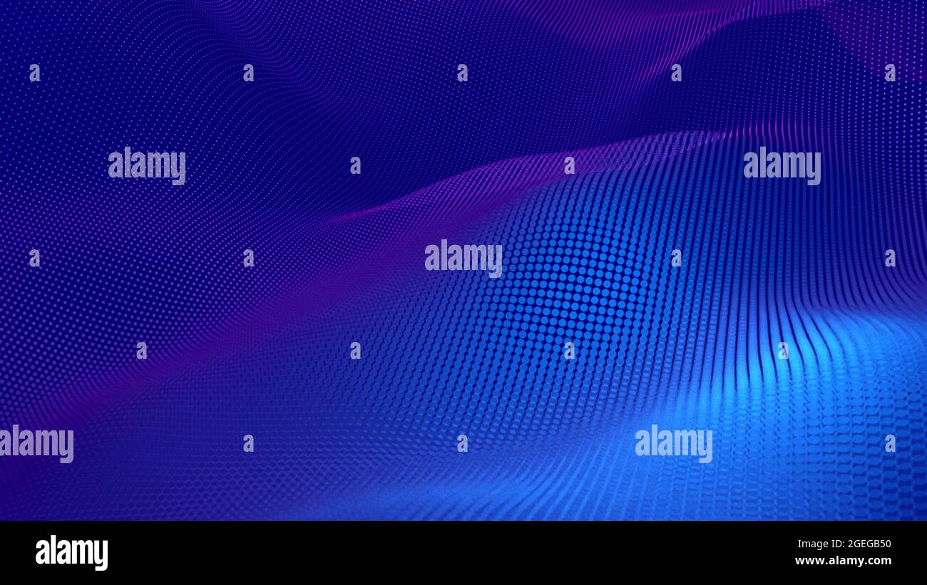 Blue and violet wave points terrain or landscape over blue background ...