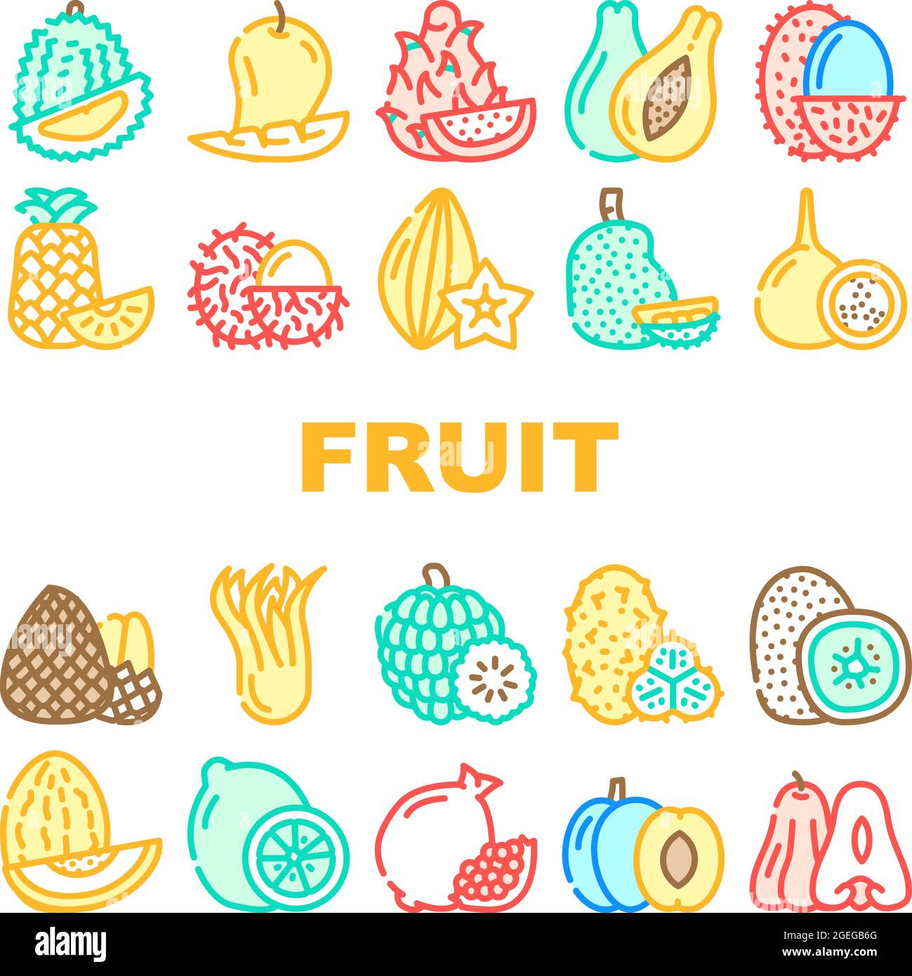 Tropical Fruit Delicious Food Icons Set Vector Stock Vector Image & Art ...