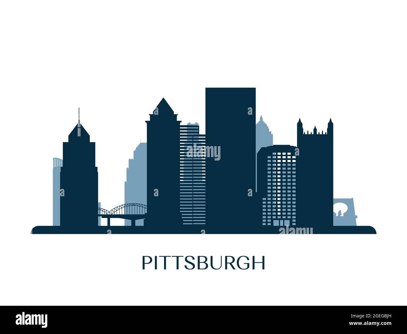 Pittsburgh skyline, monochrome silhouette. Vector illustration Stock ...