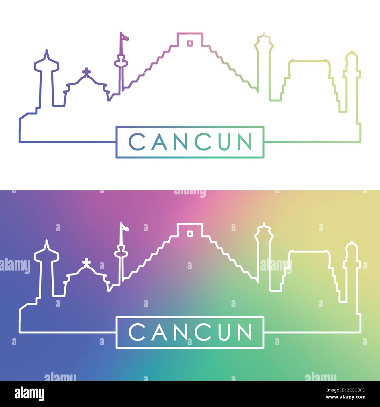 Cancun skyline. Colorful linear style. Editable vector file Stock ...