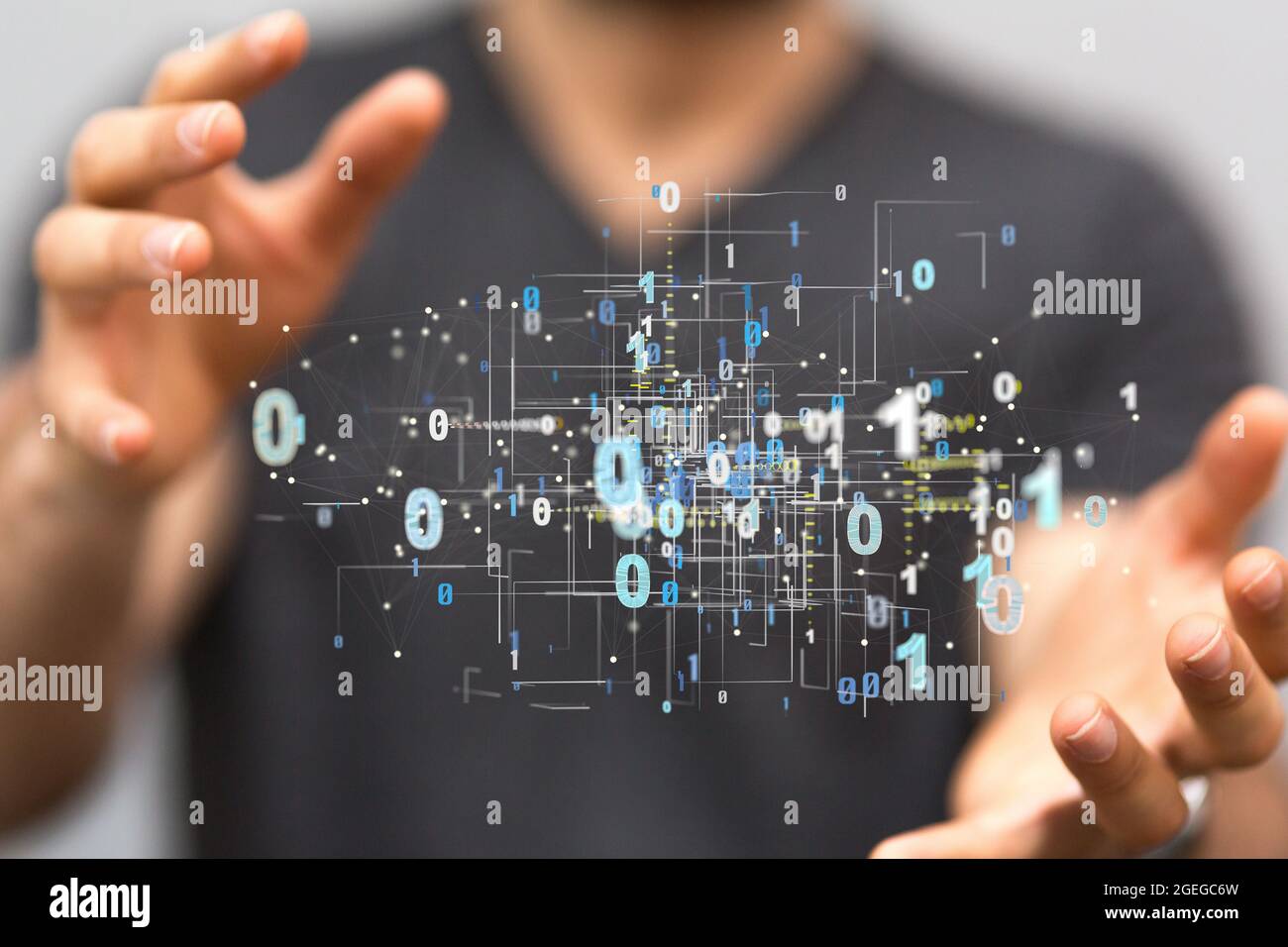 Male's hands holding an illustration of connecting lines and dot - big ...