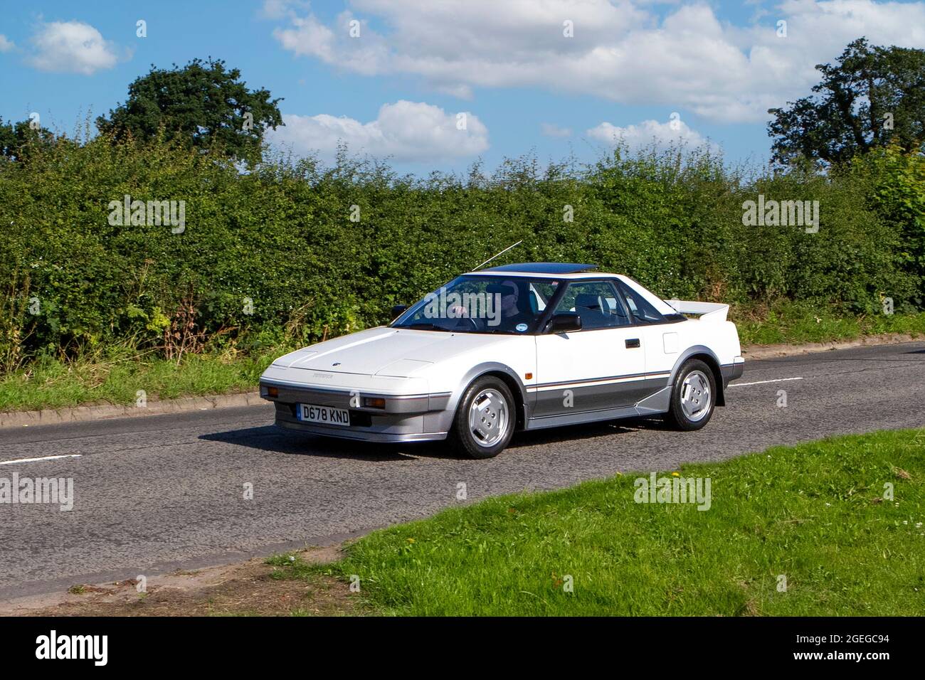 A front view of 1980s 80s WHITE TOYOTA MR2 vintage classic car retro ...