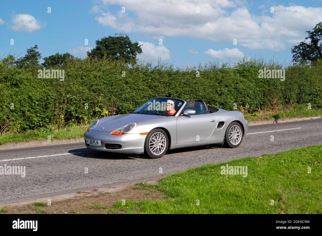 A front view of a Petrol Silver Porsche Boxster Roadster vintage ...