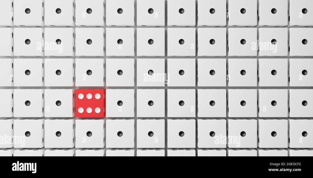 White dice showing number one with one red dice showing number six ...