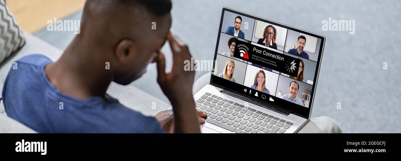 African American Online Video Conference Poor Broadband Signal Stock ...
