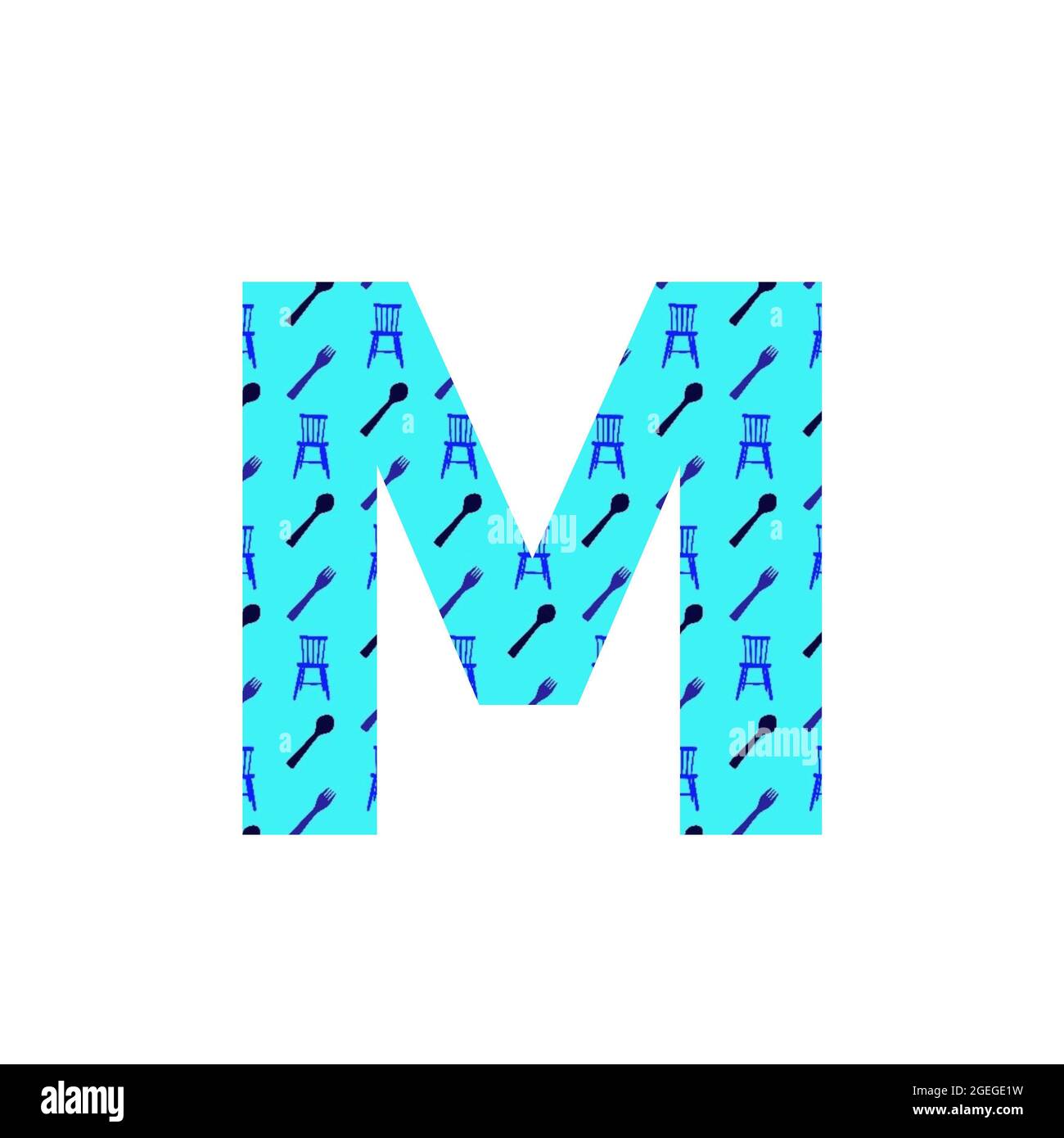 Letter M of the alphabet made with a pattern of spoons, forks and ...