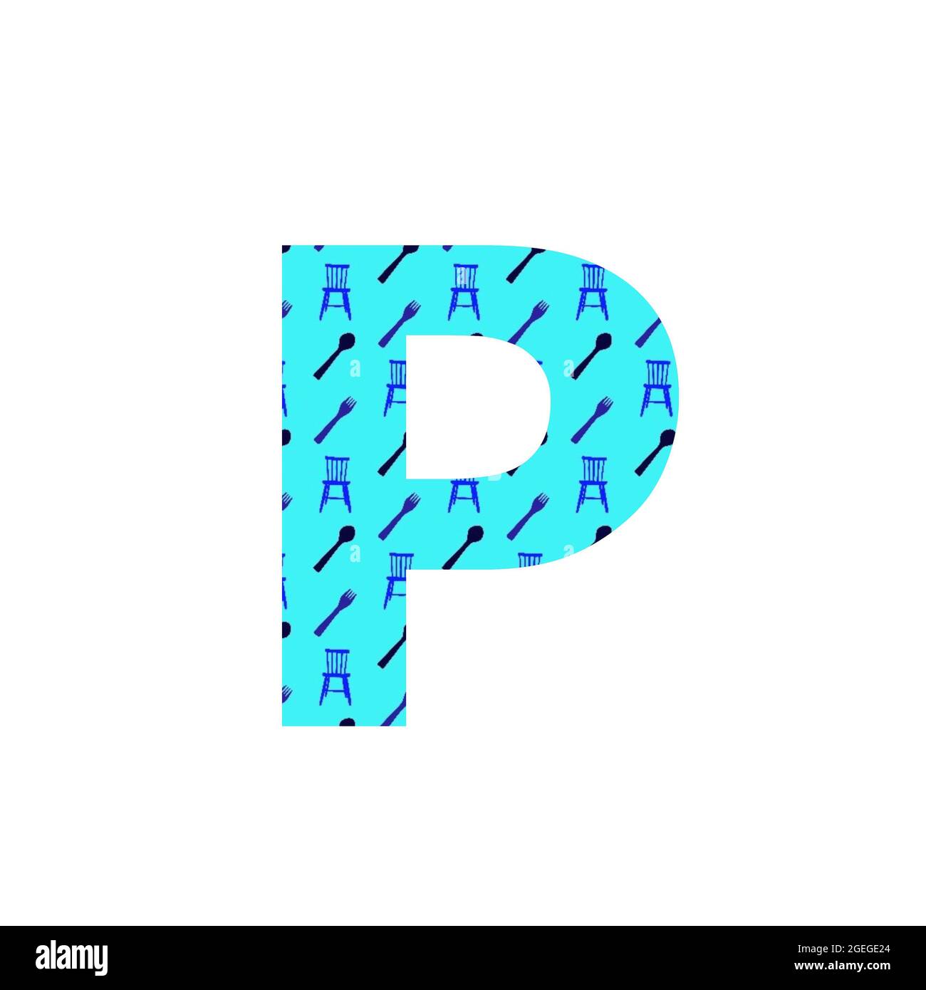 Letter P of the alphabet made with a pattern of spoons, forks and ...