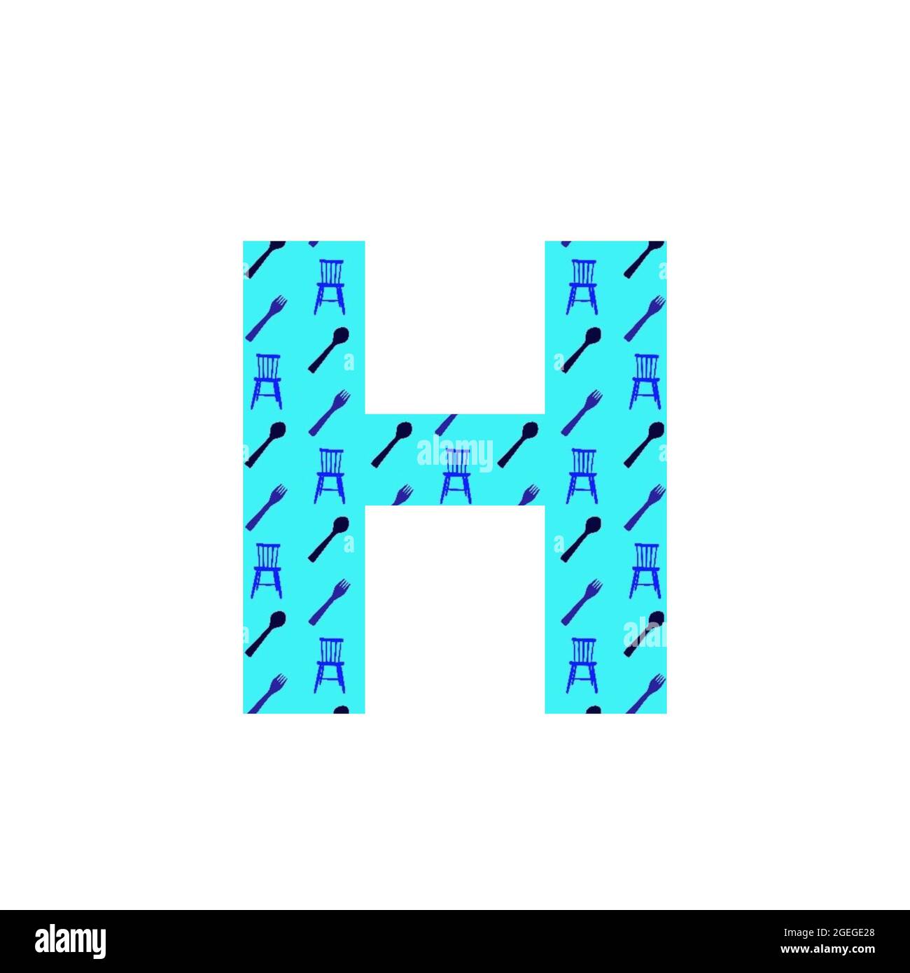 Letter H of the alphabet made with a pattern of spoons, forks and ...