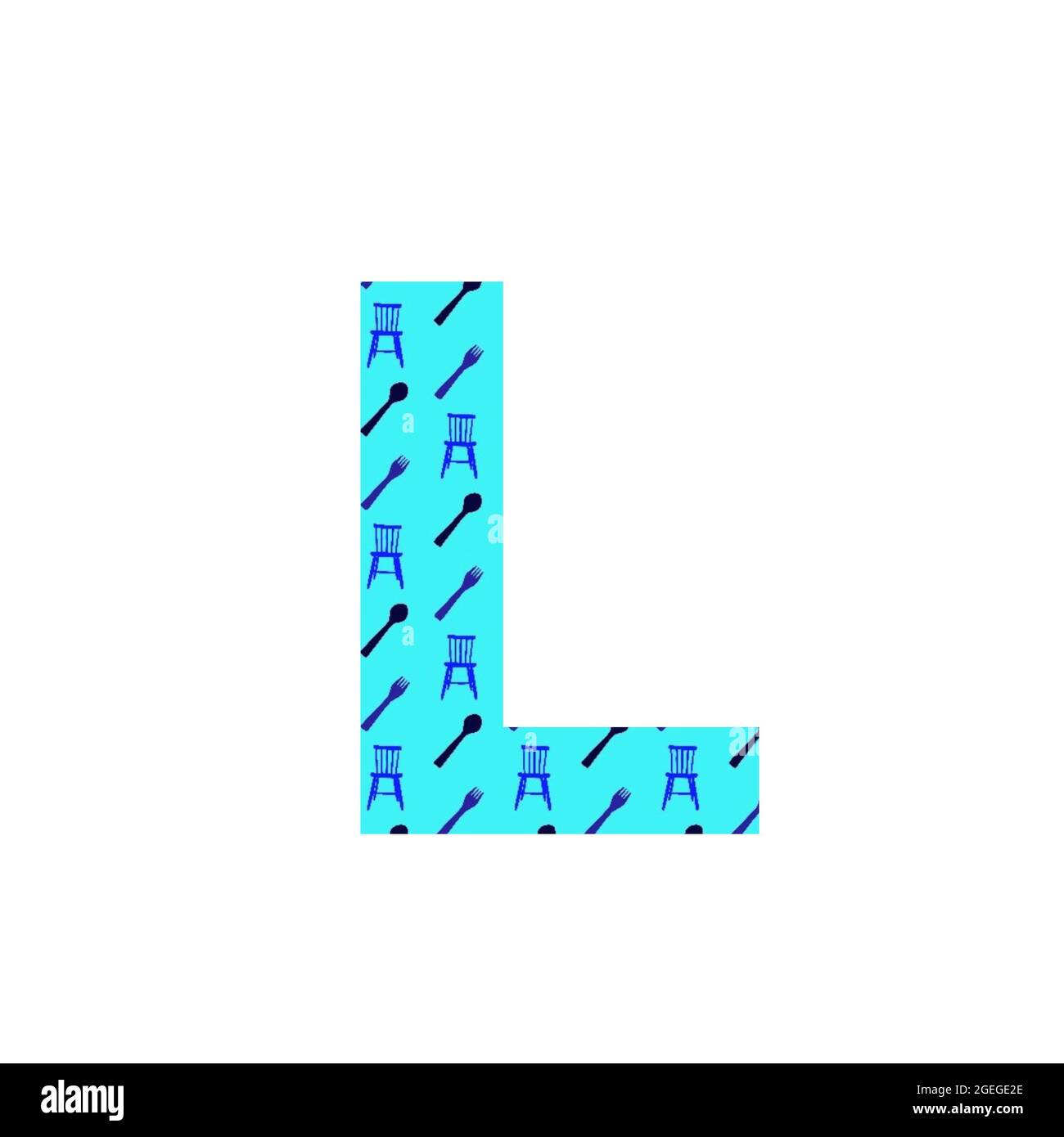 Letter L of the alphabet made with a pattern of spoons, forks and ...
