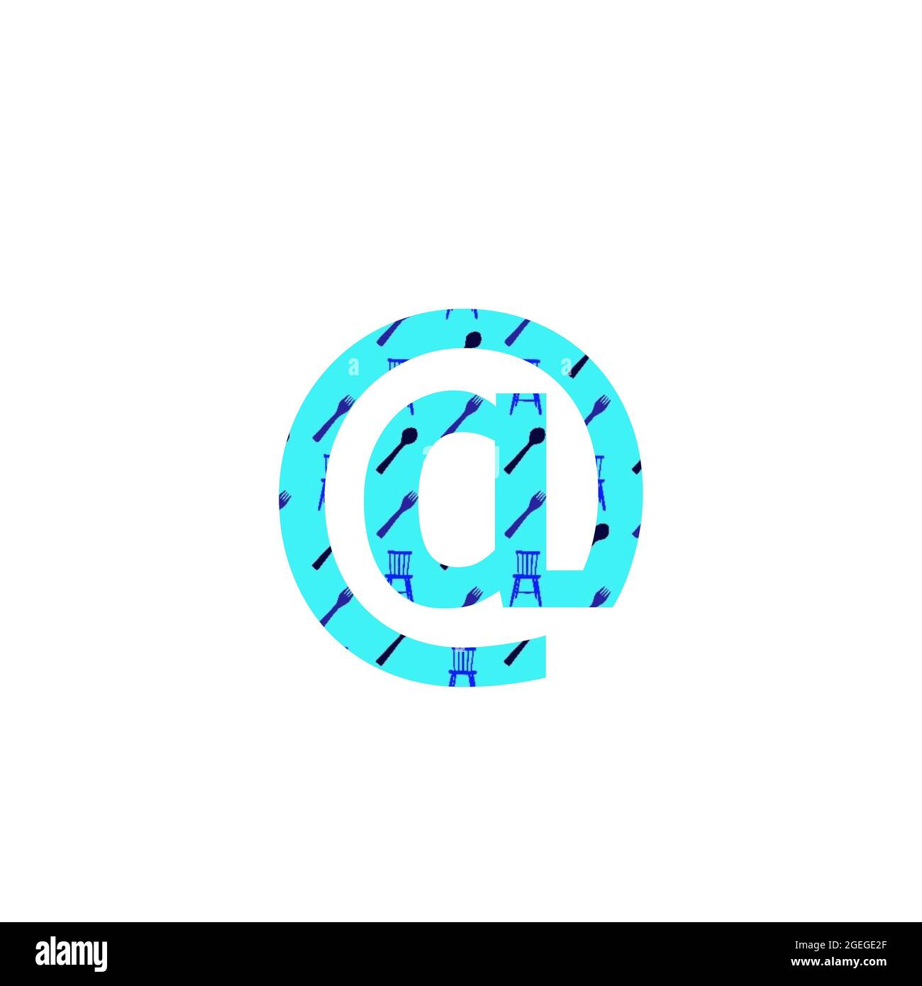 at sign, mail sign of the alphabet made with a pattern of spoons, forks ...