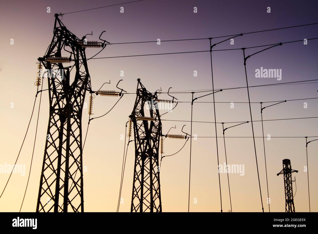 Steel pylons in a power plant for the distribution of electricity at ...