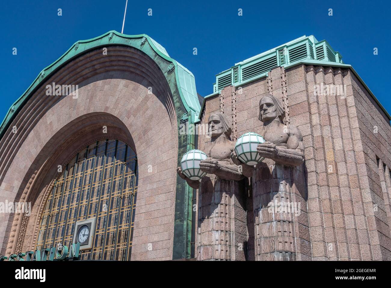 Statues in front of Helsinki Central Station - Helsinki, Finland Stock ...