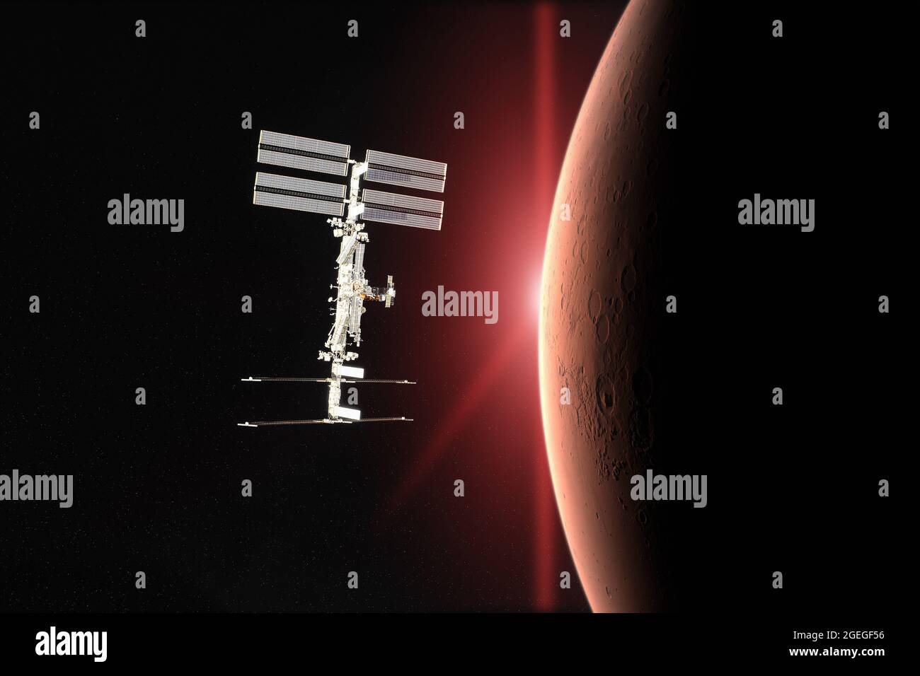 Red planet Mars. Spacecraft launch into space. Elements of this image ...