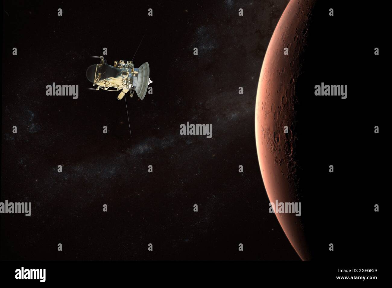 Red planet Mars. Spacecraft launch into space. Elements of this image ...