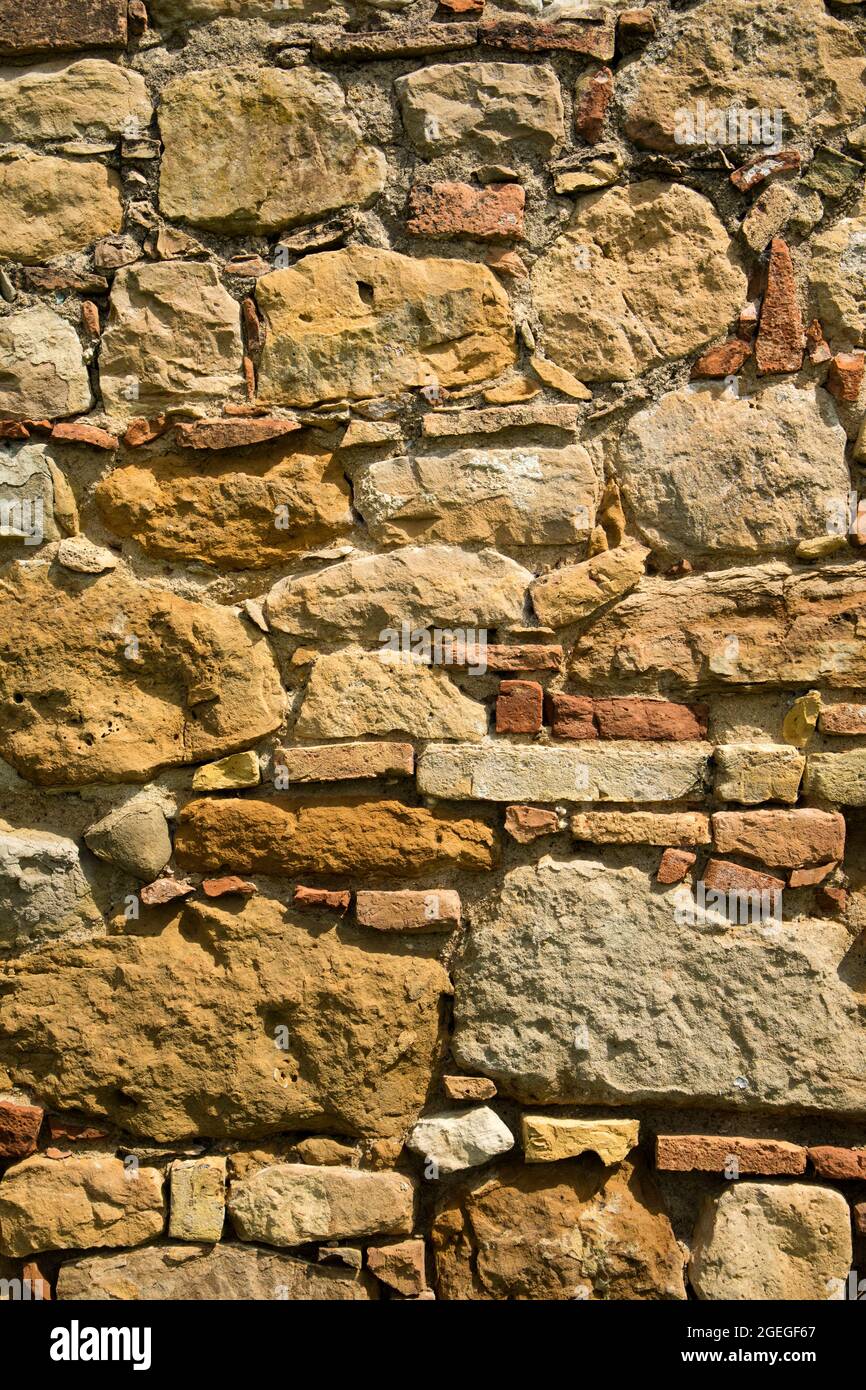 Architectural details of an external wall completely built in stone ...