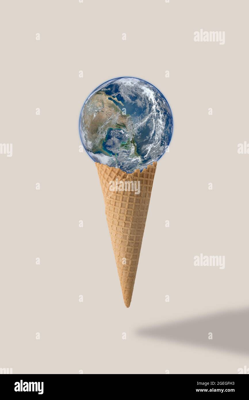 Earth on waffle cone. Environmental conservation concept. Elements of ...